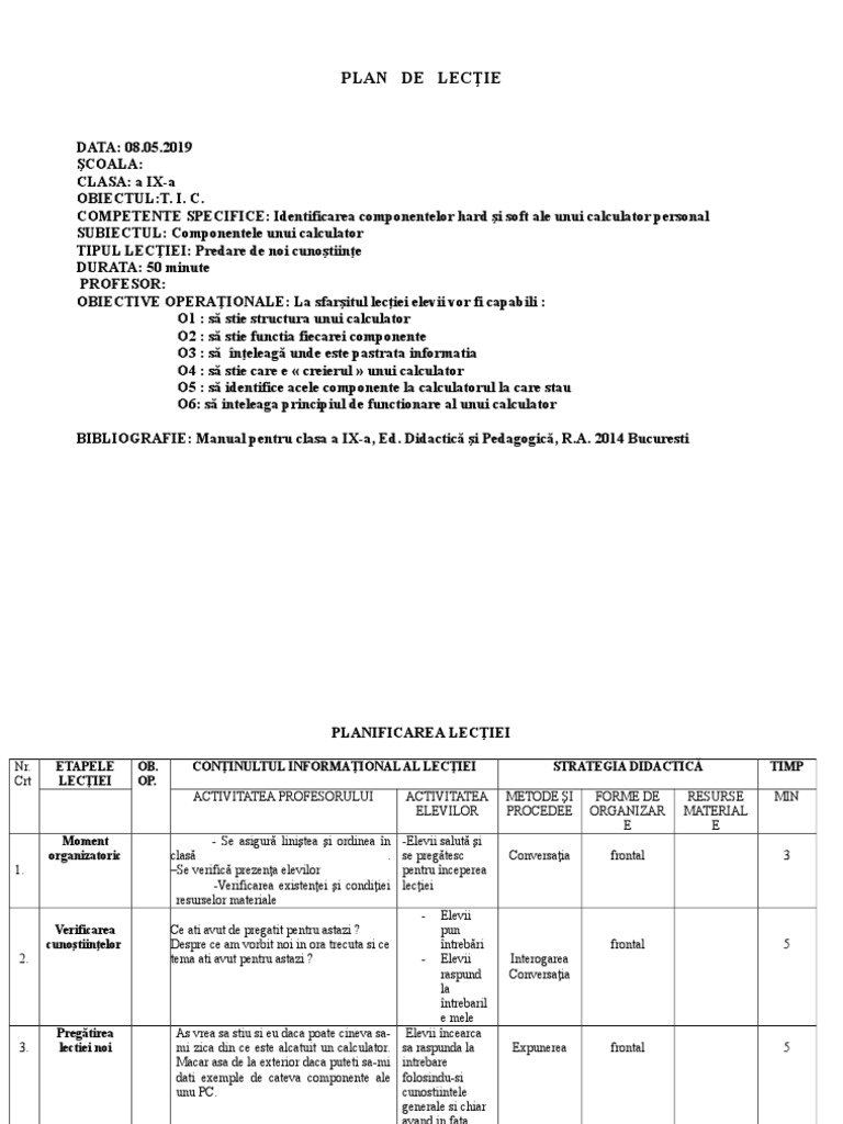 Plan de Lectie | PDF