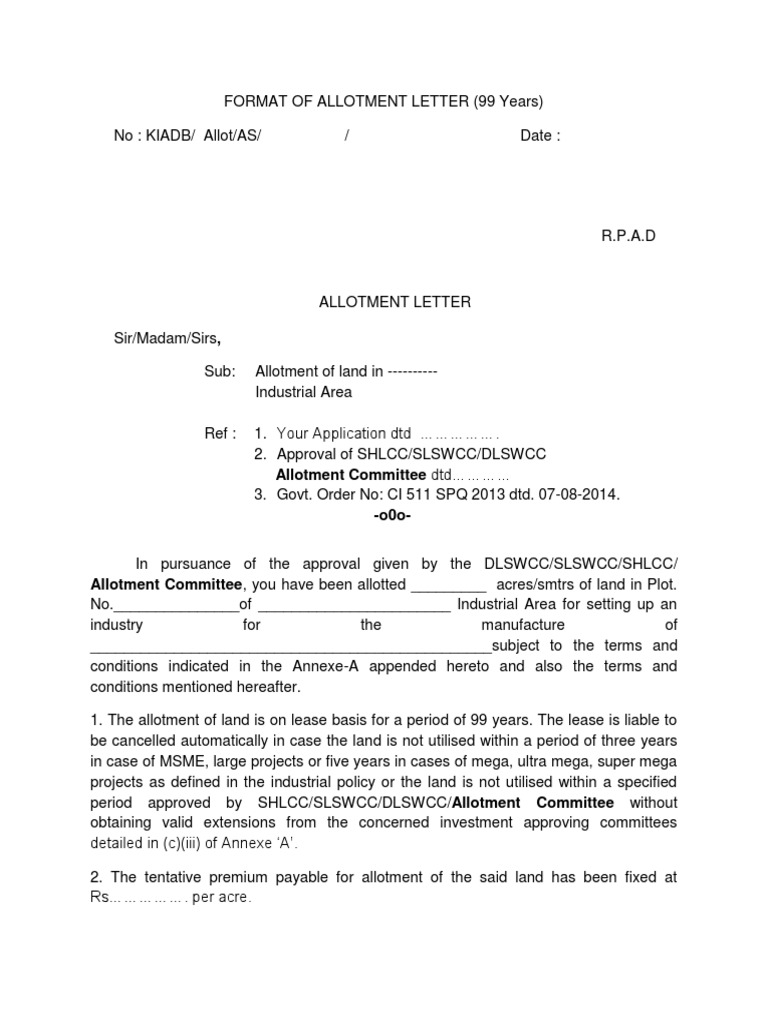 Allotment Letter | PDF | Lease | Interest