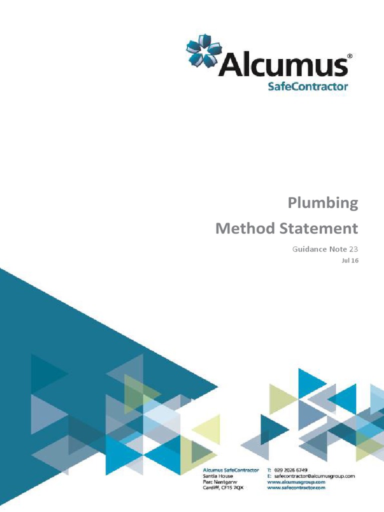 Plumbing Method Statement: Guidance Note 23 | Risk | Occupational Safety And Health