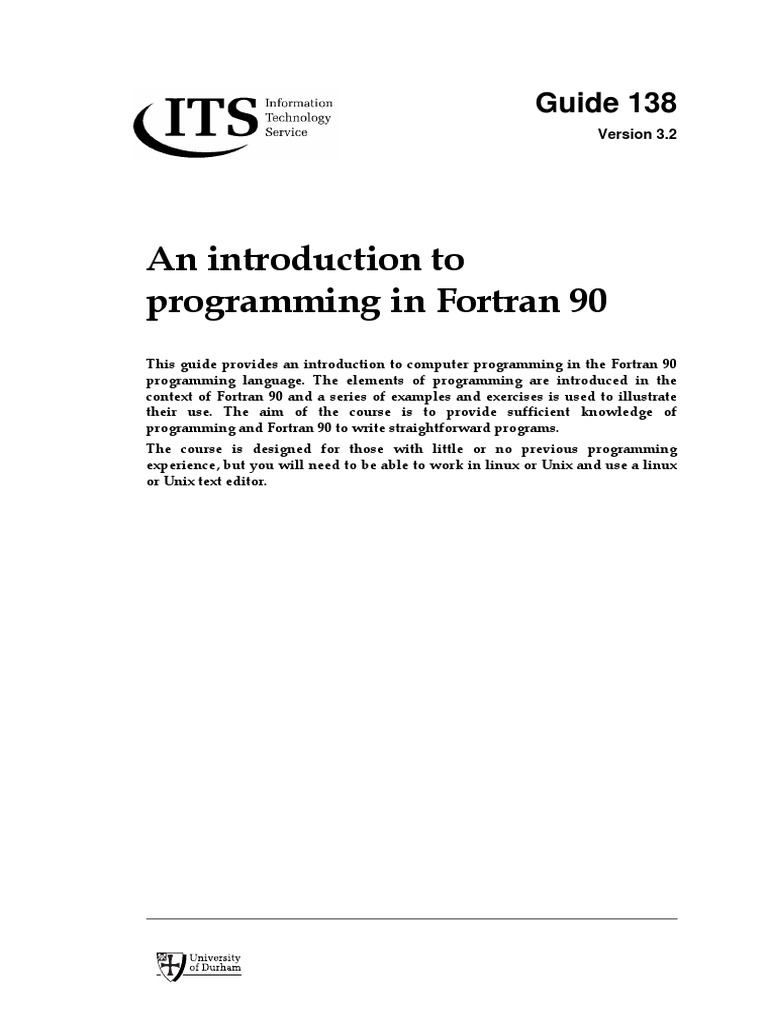 An Introduction To Programming in Fortran 90 PDF | PDF | Subroutine | Data Type