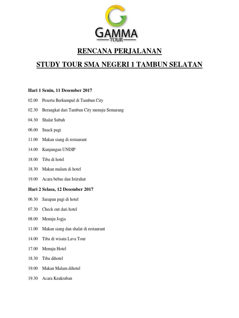 Rencana Study Tour SMA Negeri 1 Tambun | PDF
