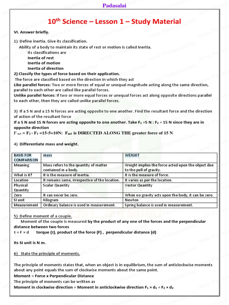 10th Science Lesson 1 Study Material English Medium | PDF | Weight ...