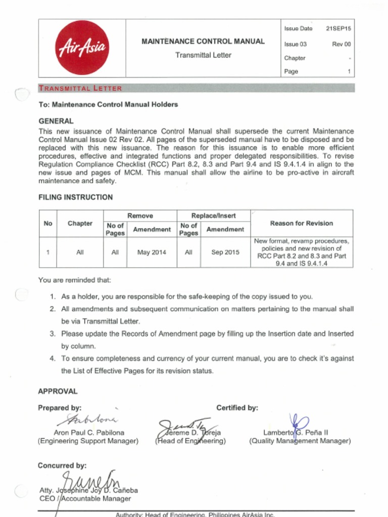 Maintenance Control Manual - Iss 3 Rev 00 - 21sept2015 PDF | Download Free PDF | Visual Flight ...