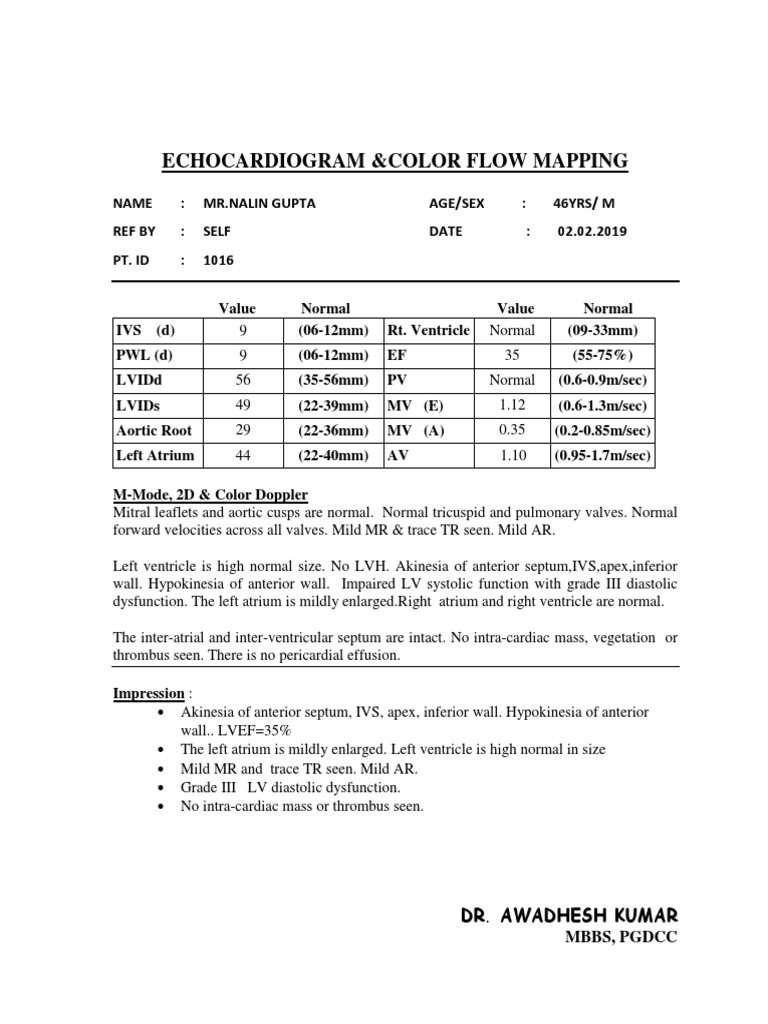 Echocardiogram &color Flow Mapping: Dr. Awadhesh Kumar | PDF