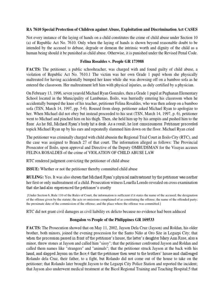 RA 7610 Special Protection of Children Against Abuse | PDF | Child ...