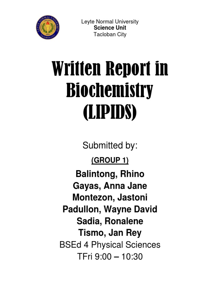 Written Report in Biochemistry (Lipids) : Submitted by | PDF ...