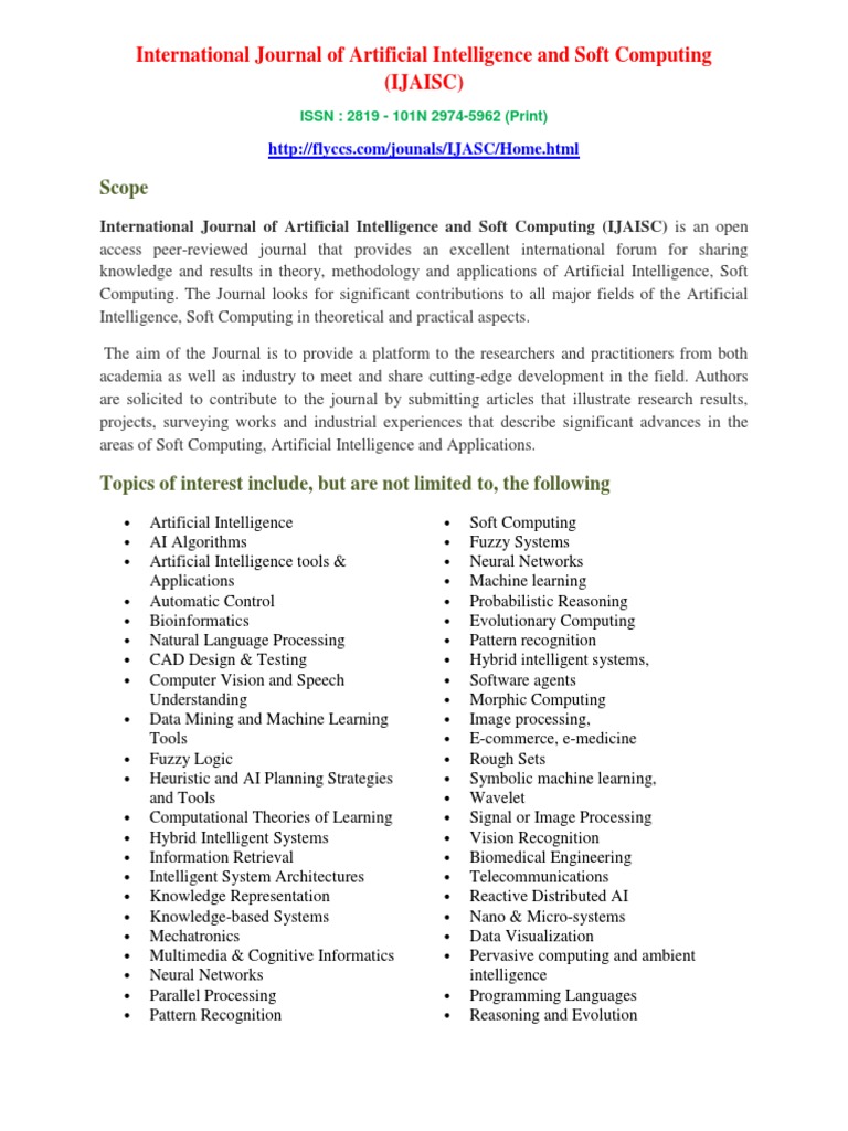 IJAISC: AI and Soft Computing Journal | PDF | Artificial Intelligence ...