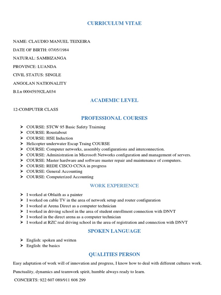 Curriculum Ingles | PDF