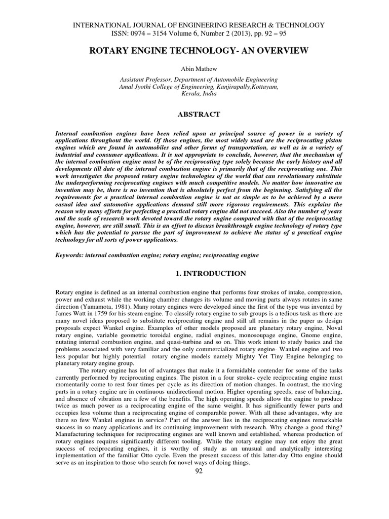 Rotary Engine Technology-An Overview | PDF | Internal Combustion Engine ...