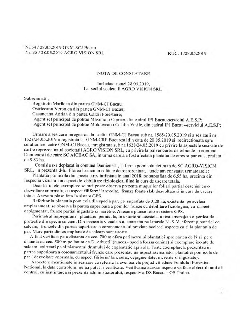 Nota de Constatare Garda Nationala de Mediu | PDF