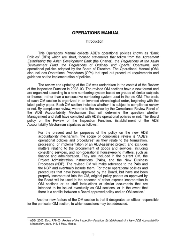 Operations Manual | PDF | Regulatory Compliance | Asian Development Bank