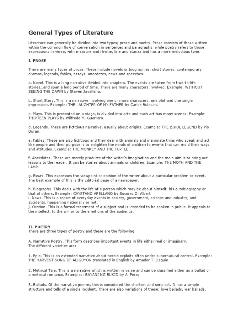 Types of Literature | PDF | Ballad | Poetry