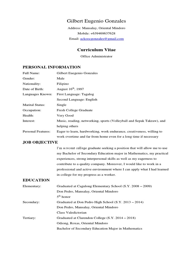 Gilbert Eugenio Gonzales Resume | PDF
