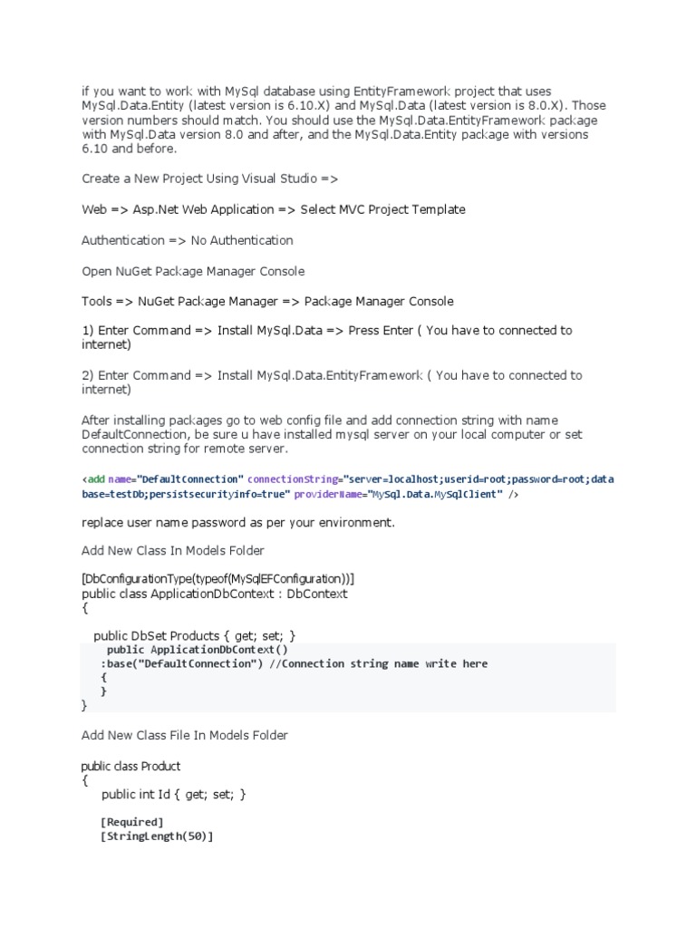 WebAPI EF With MySql Database | PDF | Entity Framework | My Sql