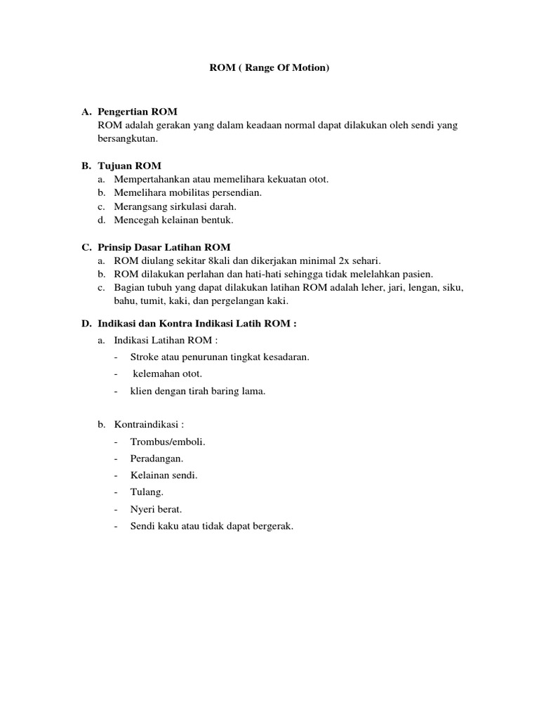 Gerakan dan Indikasi Latihan ROM | PDF