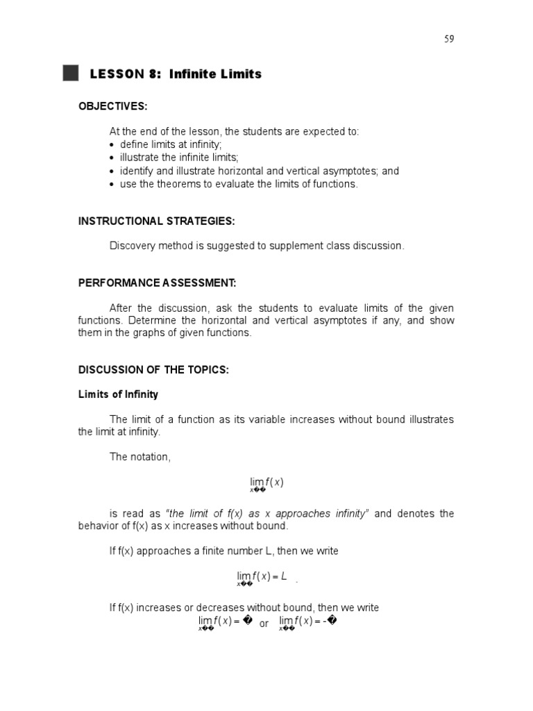Lesson08 Infinite Limits | PDF | Infinity | Asymptote