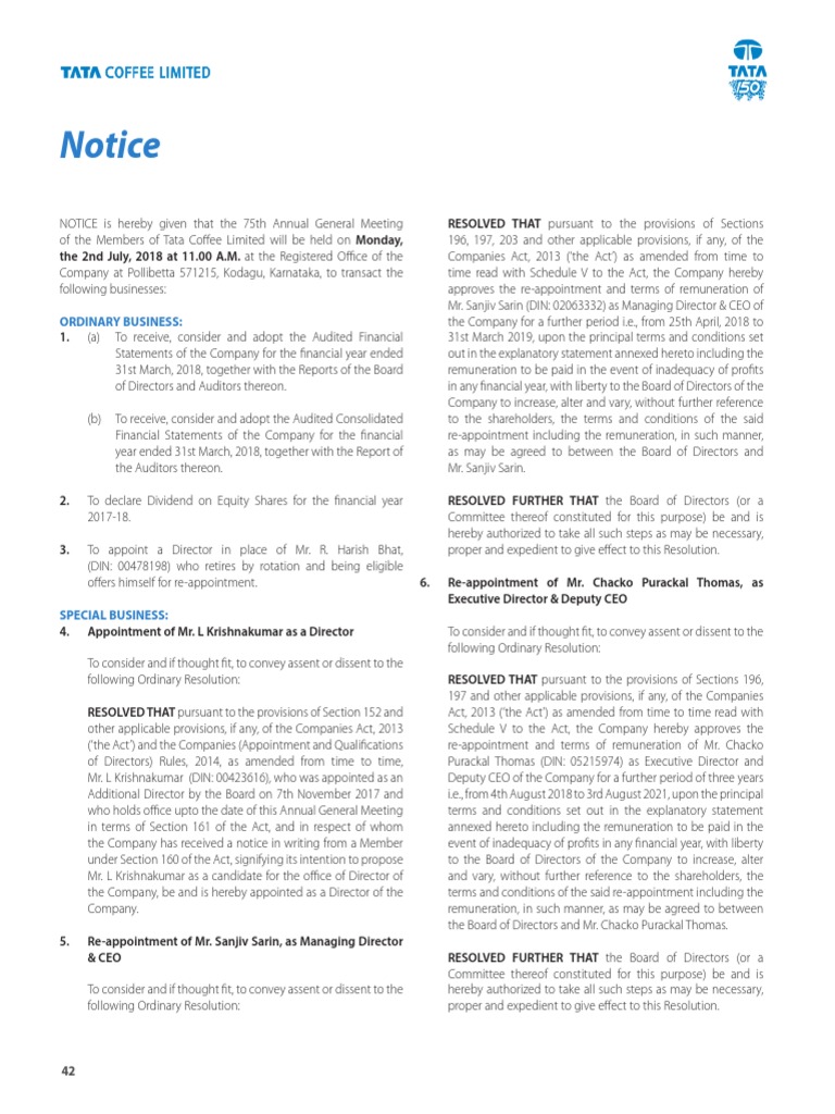 Notice: Ordinary Business | PDF | Proxy Voting | Board Of Directors