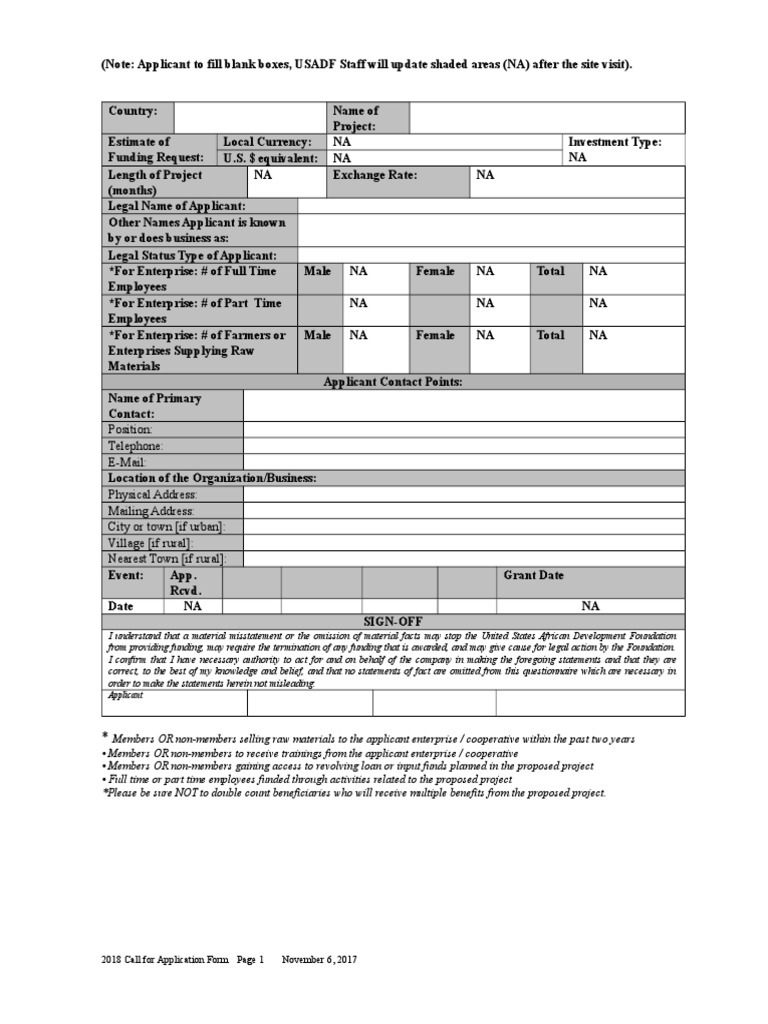 USADF Grant Application Form | PDF | Revenue | Loans