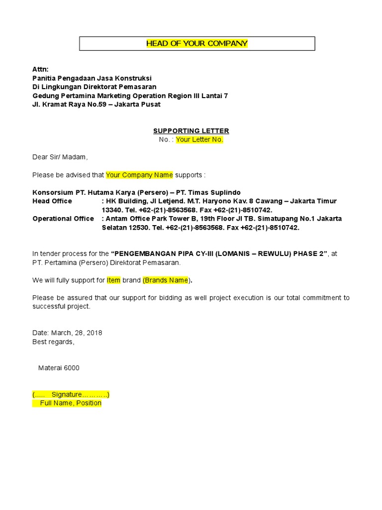 Supporting Letter Format (English) - CY III (Lomanis-JOG) | PDF