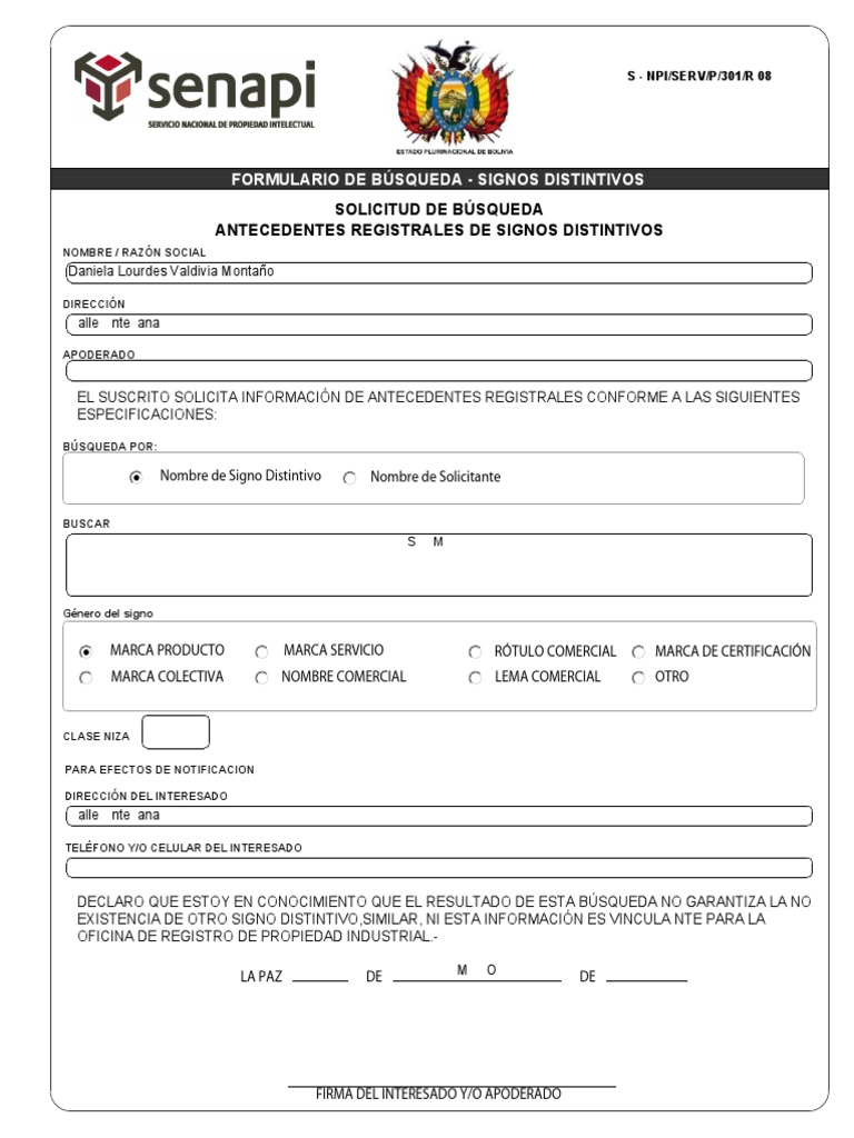 Formulario de Senapi Marca Registrada | PDF