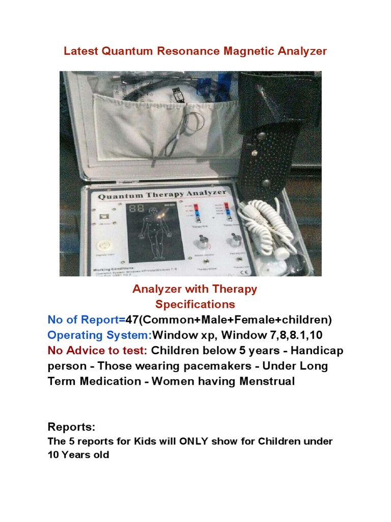 Quantum Resonance Analyzer Specifications | PDF | Bone | Scientific Method