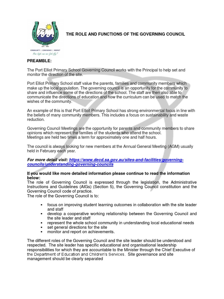 Governing Council Functions and Roles | PDF | Governance | Community
