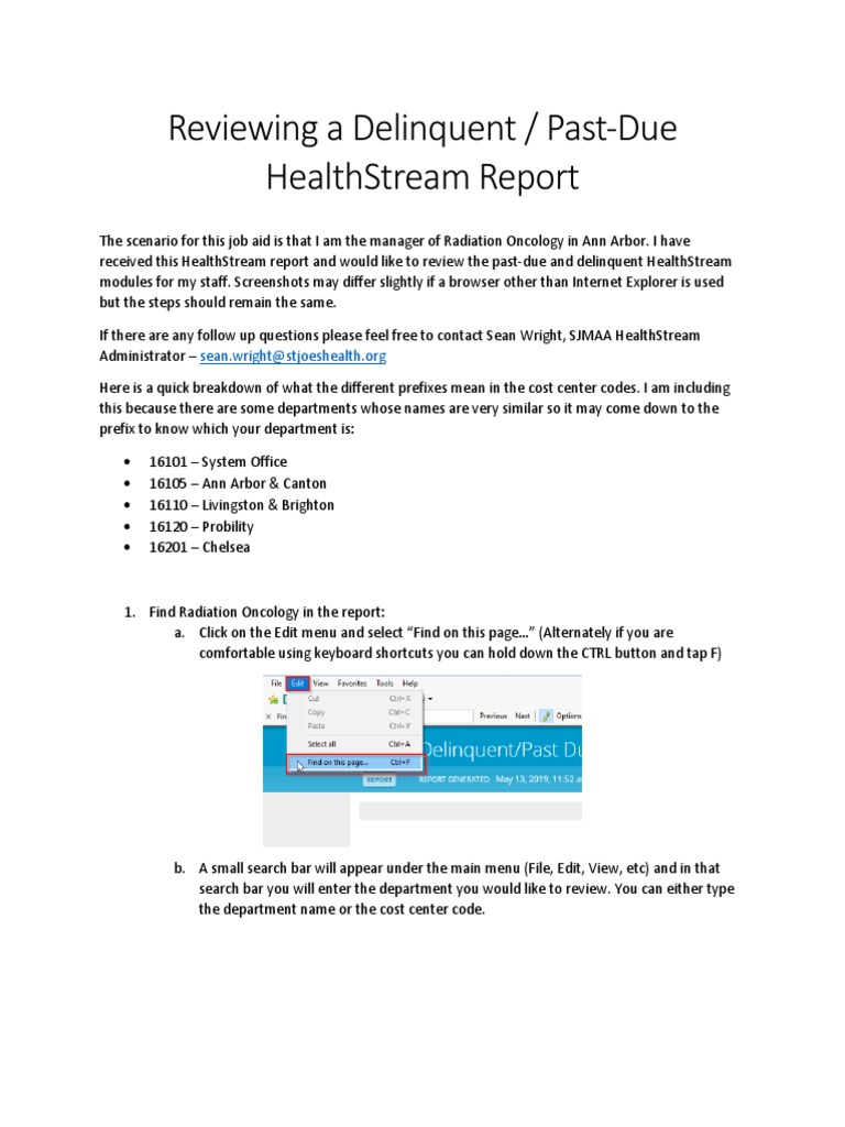 Reviewing A Delinquent Past Due Report - HealthStream | PDF
