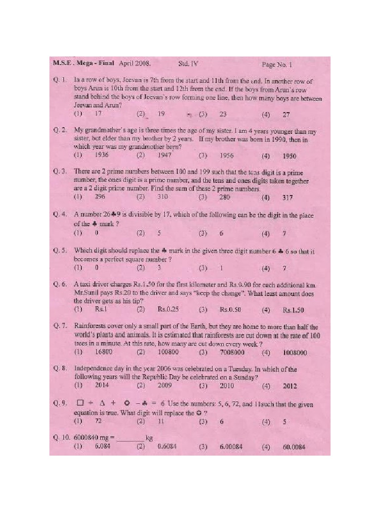 IPM Mega Final Std-IV | PDF
