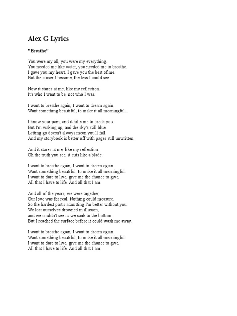 Alex G Lyrics: "Breathe" | PDF