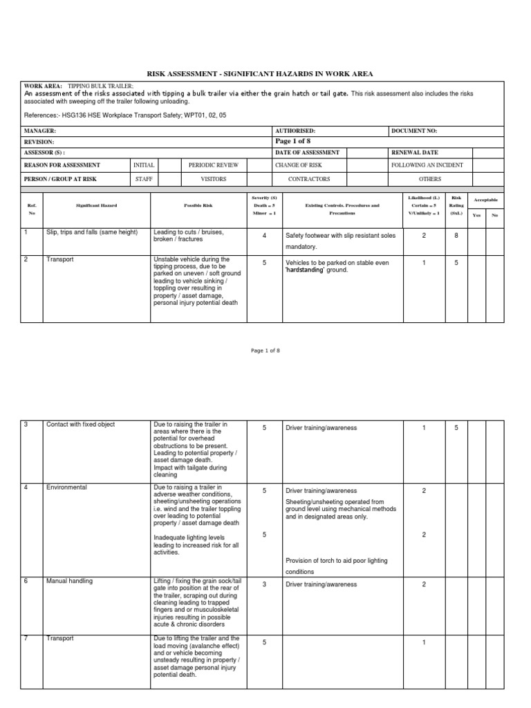 Bulk Trailer Tipping Risk Assessment | PDF | Trailer (Vehicle) | Risk