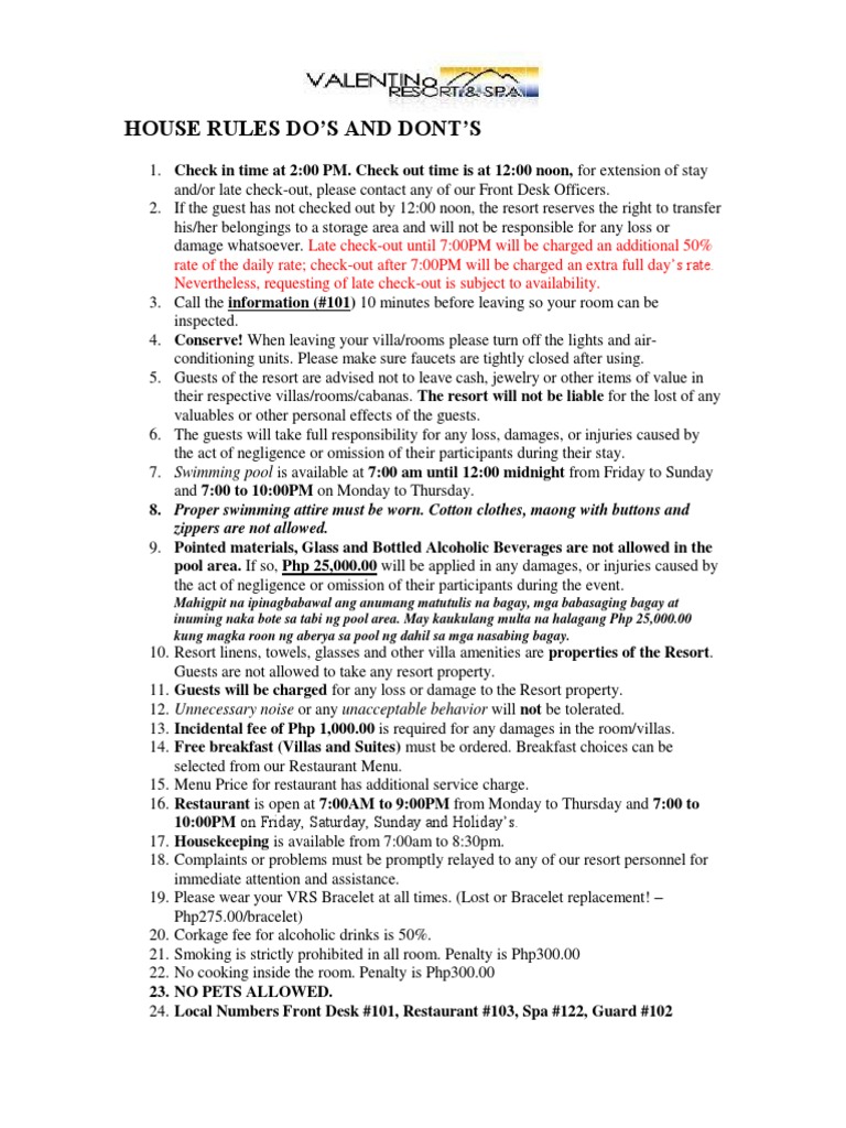 House Rules Do's and Don'ts | PDF | Business