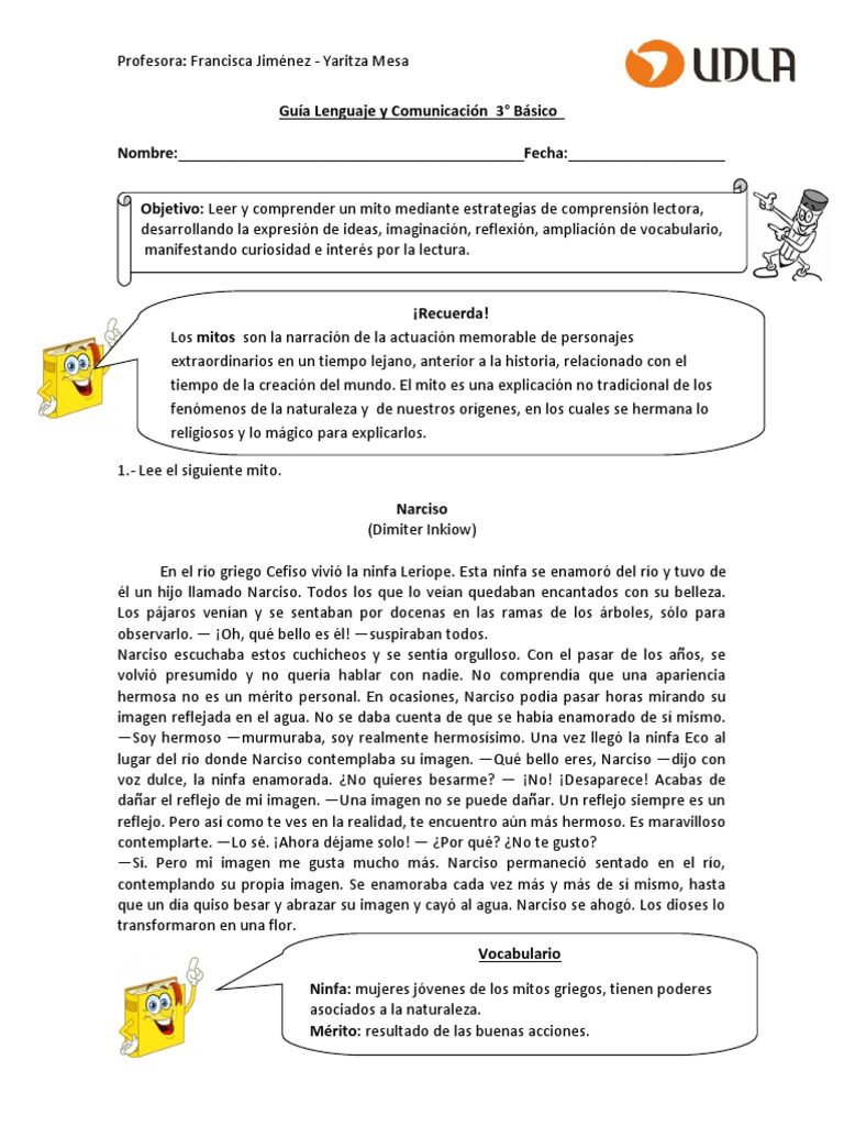 Mito de Narciso: Lectura y Actividades | PDF