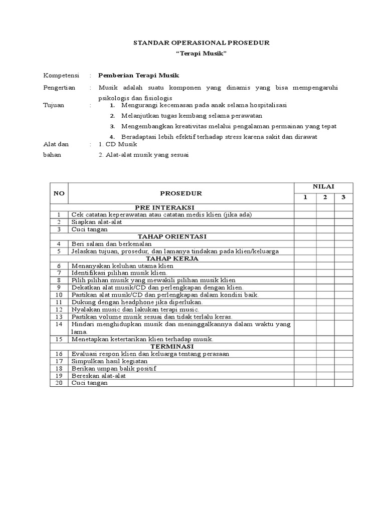 SOP Terapi Musik untuk Klien | PDF | Pengembangan Diri