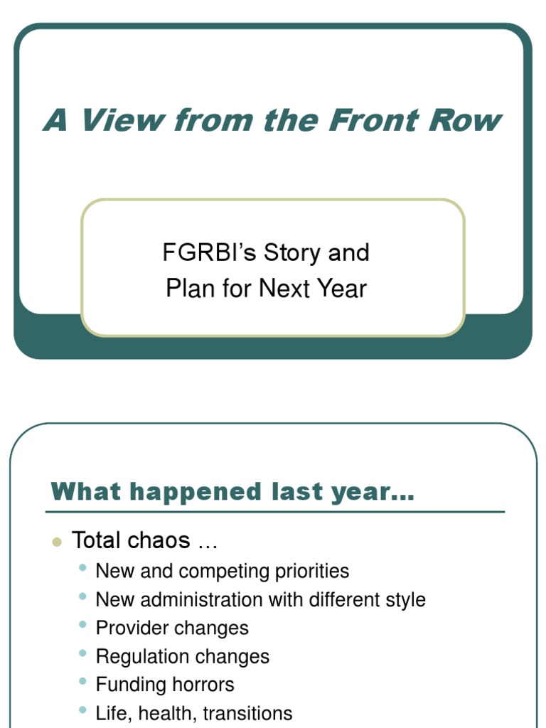 A View From The Front Row: FGRBI's Story and Plan For Next Year | PDF ...