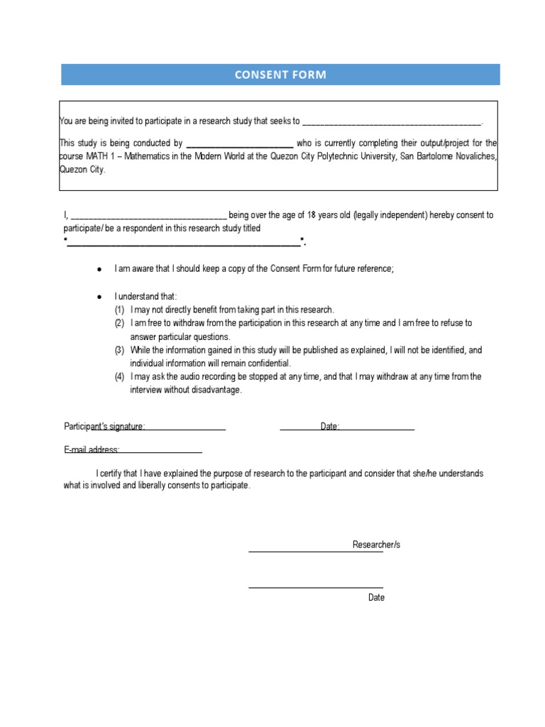 Consent Form-18 Years Old Above-MMW Proj. | PDF | Consent | Science