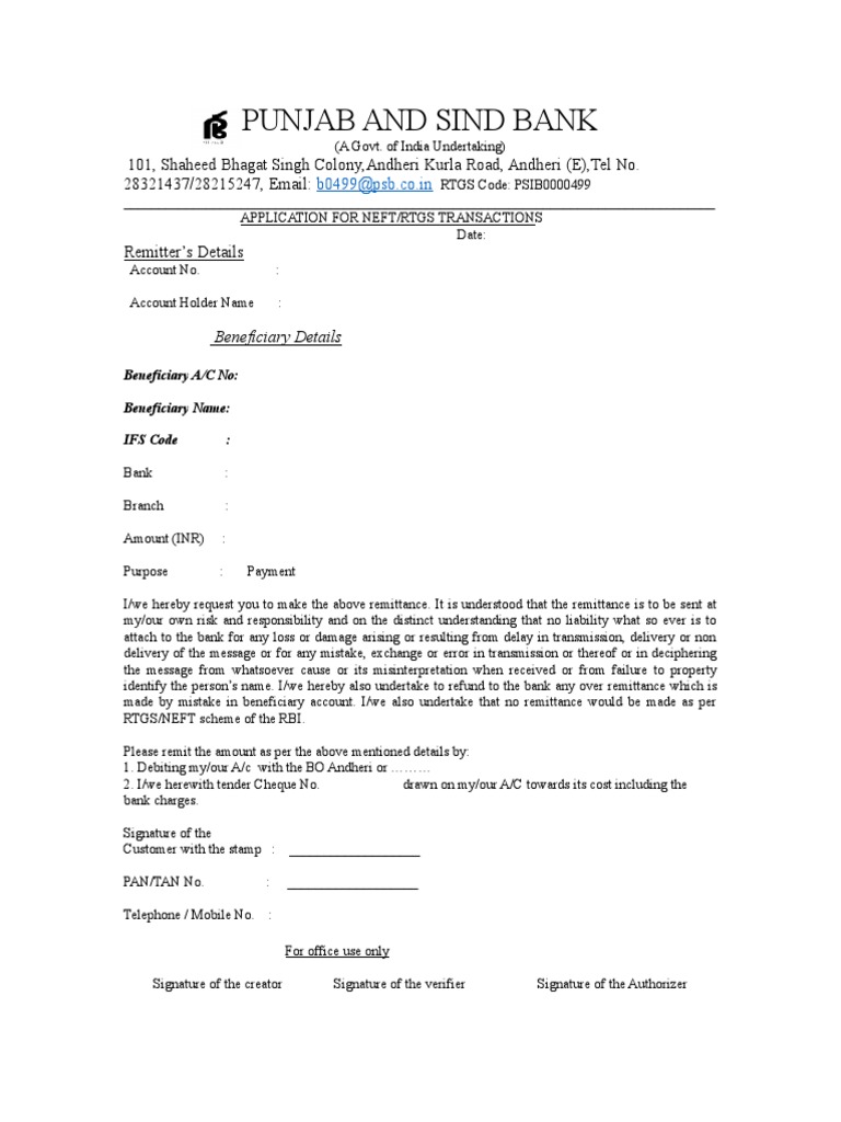 Rtgs-Neft Bank Format | PDF | Law
