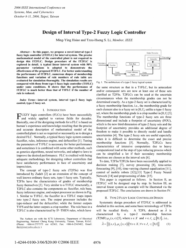 Design Of Interval Type 2 Fuzzy Logic Controller Pdf Fuzzy Logic Mathematical Model 