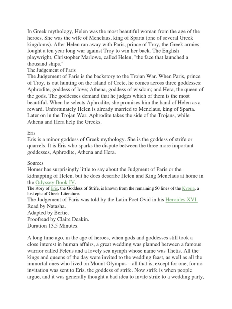 The Judgement of Paris and the Start of the Trojan War | PDF | Helen Of ...