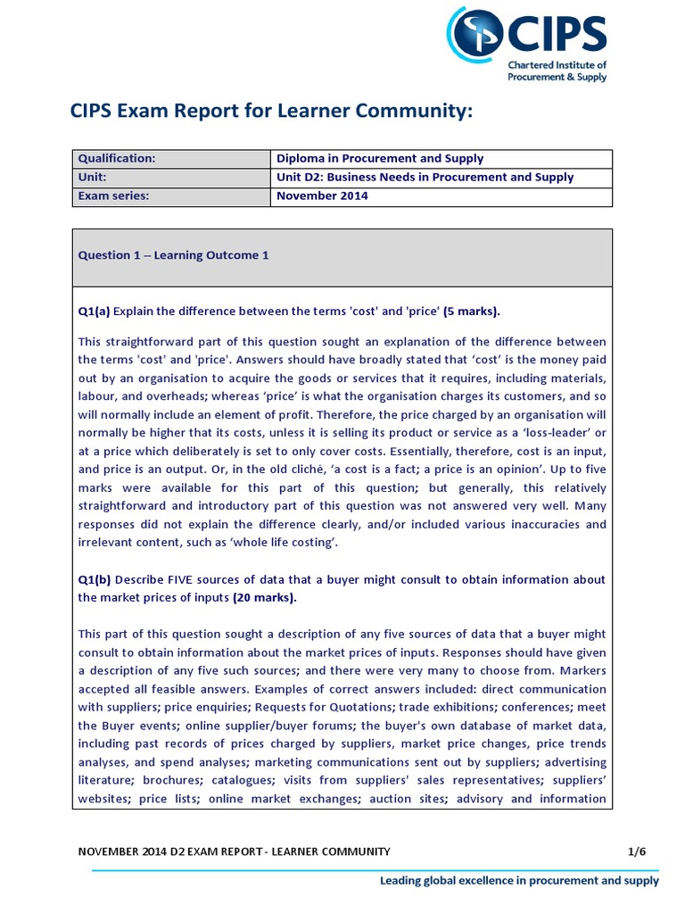 CIPS Exam Report For Learner Community:: Qualification: Unit: Exam ...