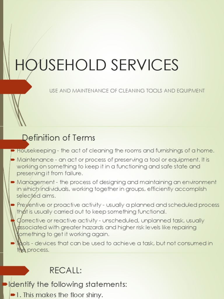 Household Services TLE 7 | PDF | Housekeeping | Cleaning