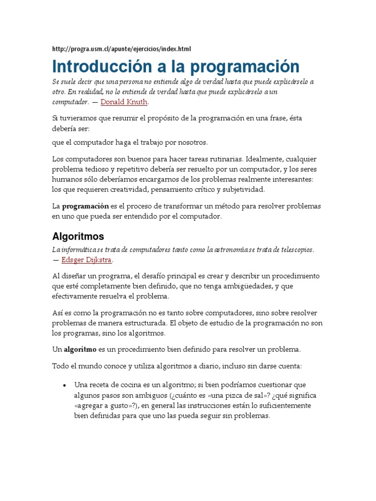 Introducción A La Programación PDF | PDF | Algoritmos | Programa de computadora
