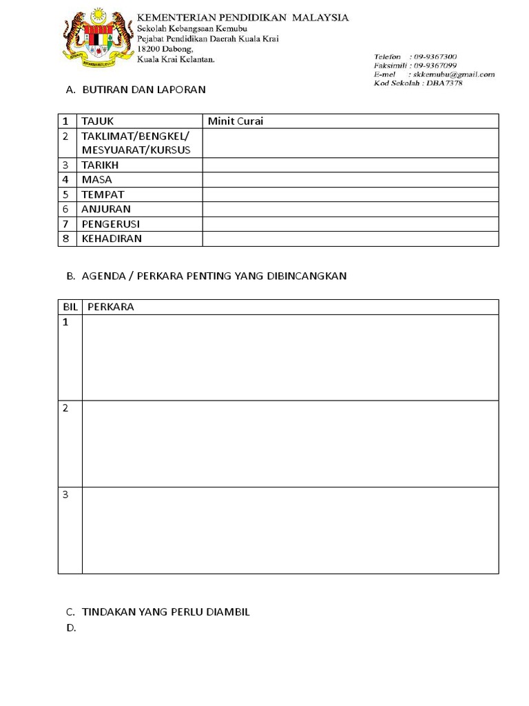 Borang Minit Curai | PDF