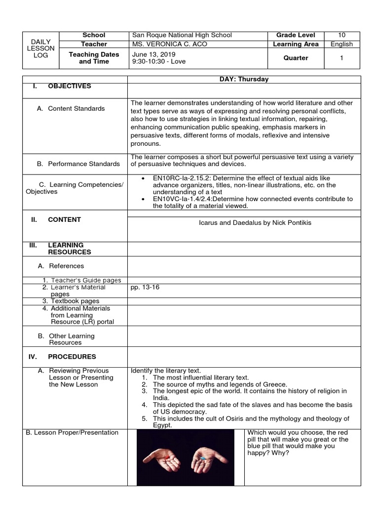 Icarus and Daedalus Lesson Plan | PDF