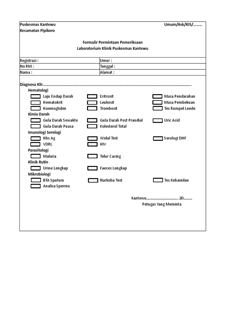 Formulir Permintaan Pemeriksaan Laboratorium | PDF