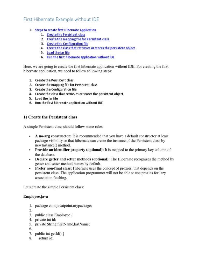 First Hibernate Example Without IDE: 1) Create The Persistent Class ...
