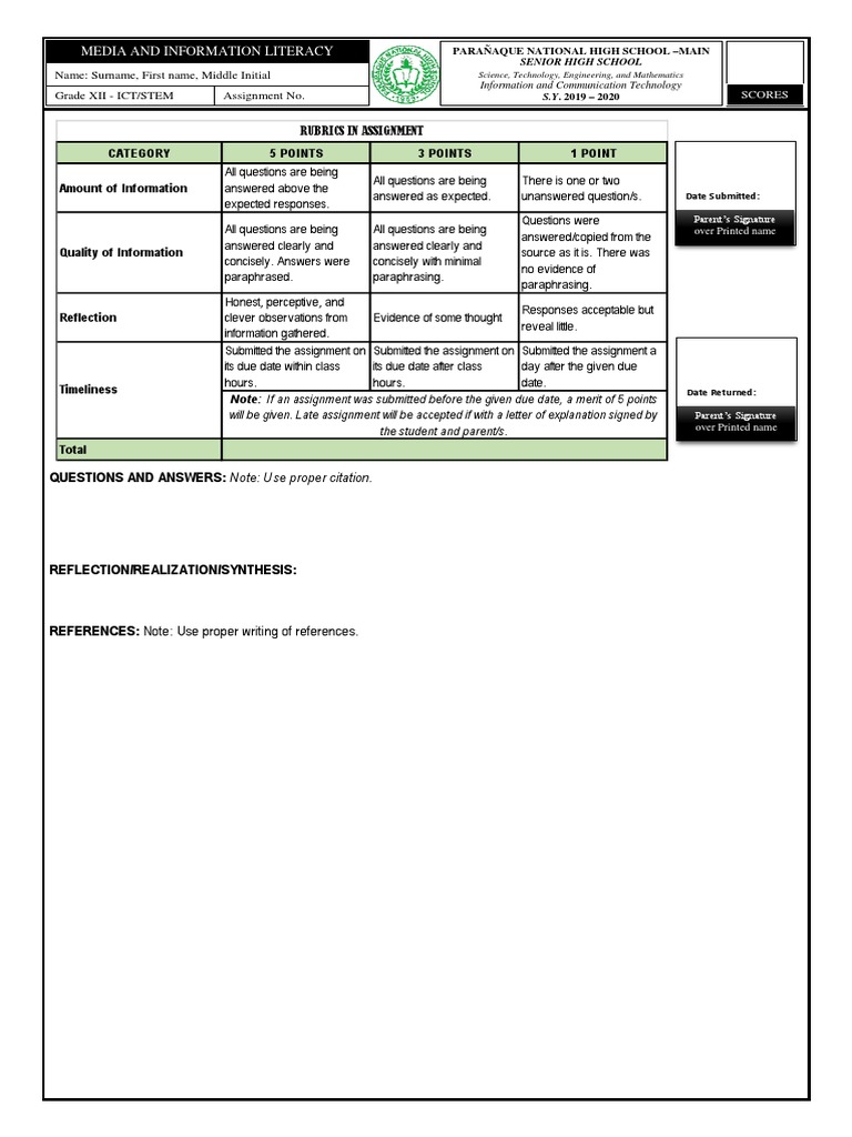SHS Assignment Template | PDF | Cognition | Behavior Modification