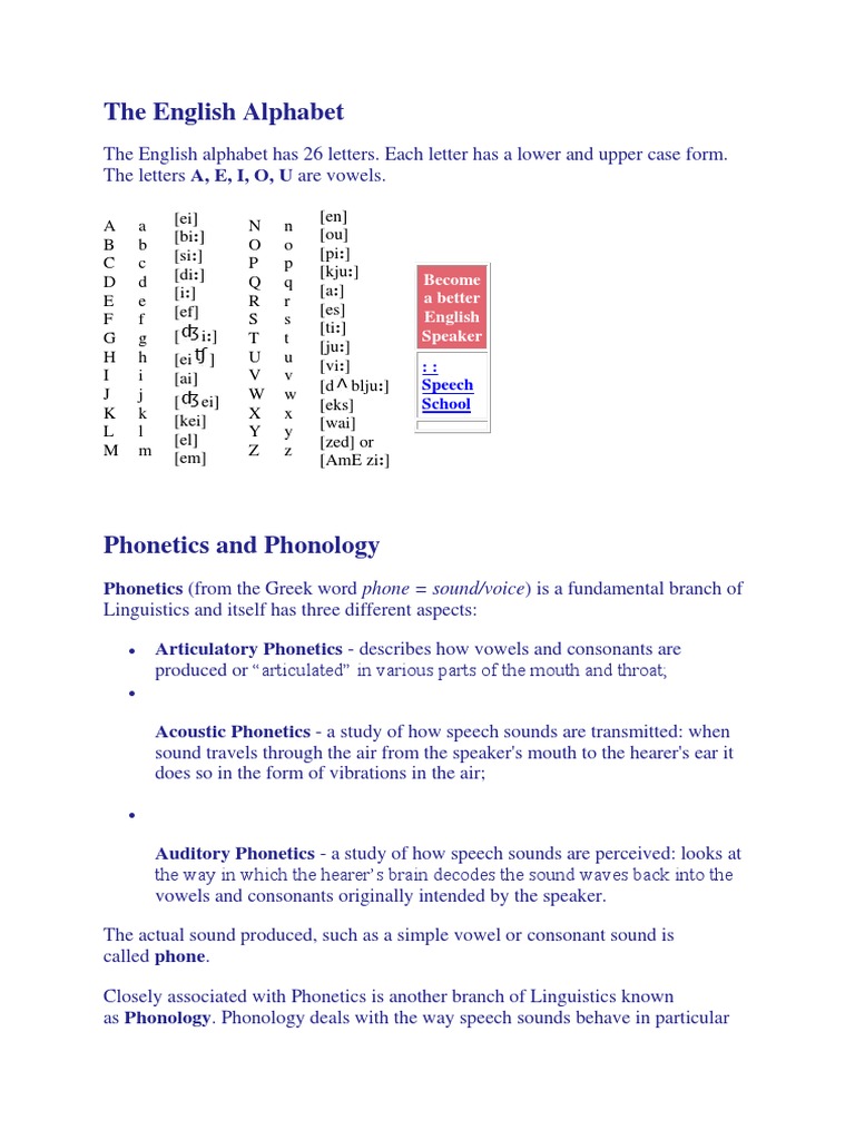 The English Alphabet | Download Free PDF | Phoneme | Vowel