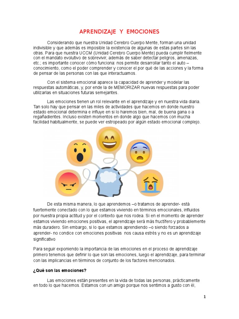 Aprendizaje Y Emociones Pdf Memoria Neurona