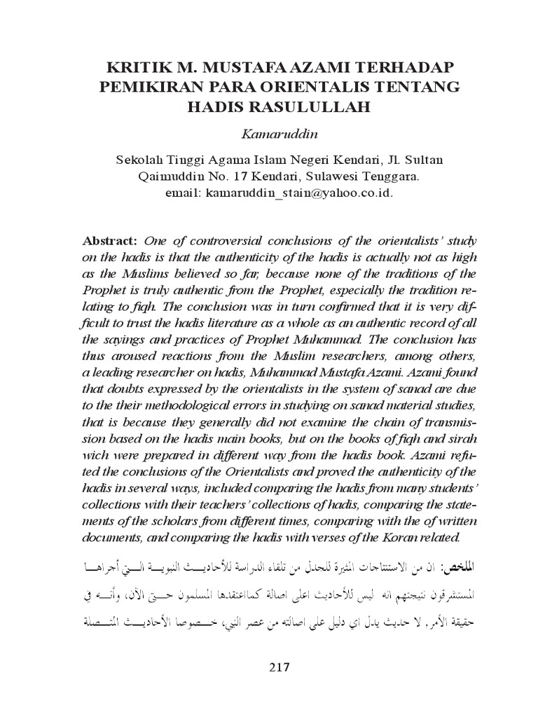 Kritik Musthafa Azami Terhadap Orientalis | PDF | Hadith | Islamic ...