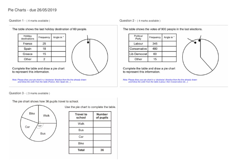 Pie Charts - Due 26/05/2019: Question 1 - Question 2 | PDF
